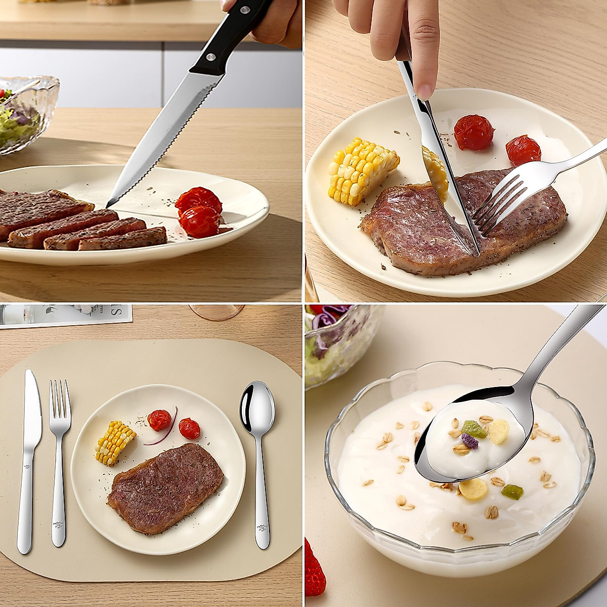 Amrules 58-Piece Silverware Set Service for 10 - Stainless Steel Flatware Cutlery Set - Knives Forks and Spoons Utensil sets for Home Kitchen Restaurant Hotel, Mirror Polished, Dishwasher Safe