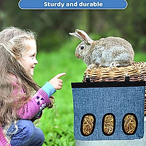 Rabbit Hay Feeder, Guinea Pig Bunny Hay Feeder Bag, Hanging 600D Oxford Fabric Storage Hay Feeder Bag for Rabbit Guinea Pig Chinchilla Small Animal Pets (Blue)