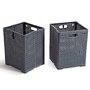 Eslite 42L Collapsible Plastic Laundry Baskets,Foldable Laundry Hamper,Pack of 2 (Grey)