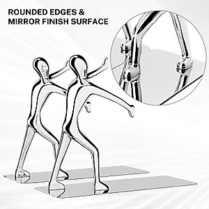 MROCO Decorative Bookends Heavy Duty Zinc Alloy Man Book End, Non-skid Bookend, Metal Book Ends for Shelves, Book Support, Book Stopper for Books, Movies, Magazines, Video Games, 7.28 x 6.1 in, Silver