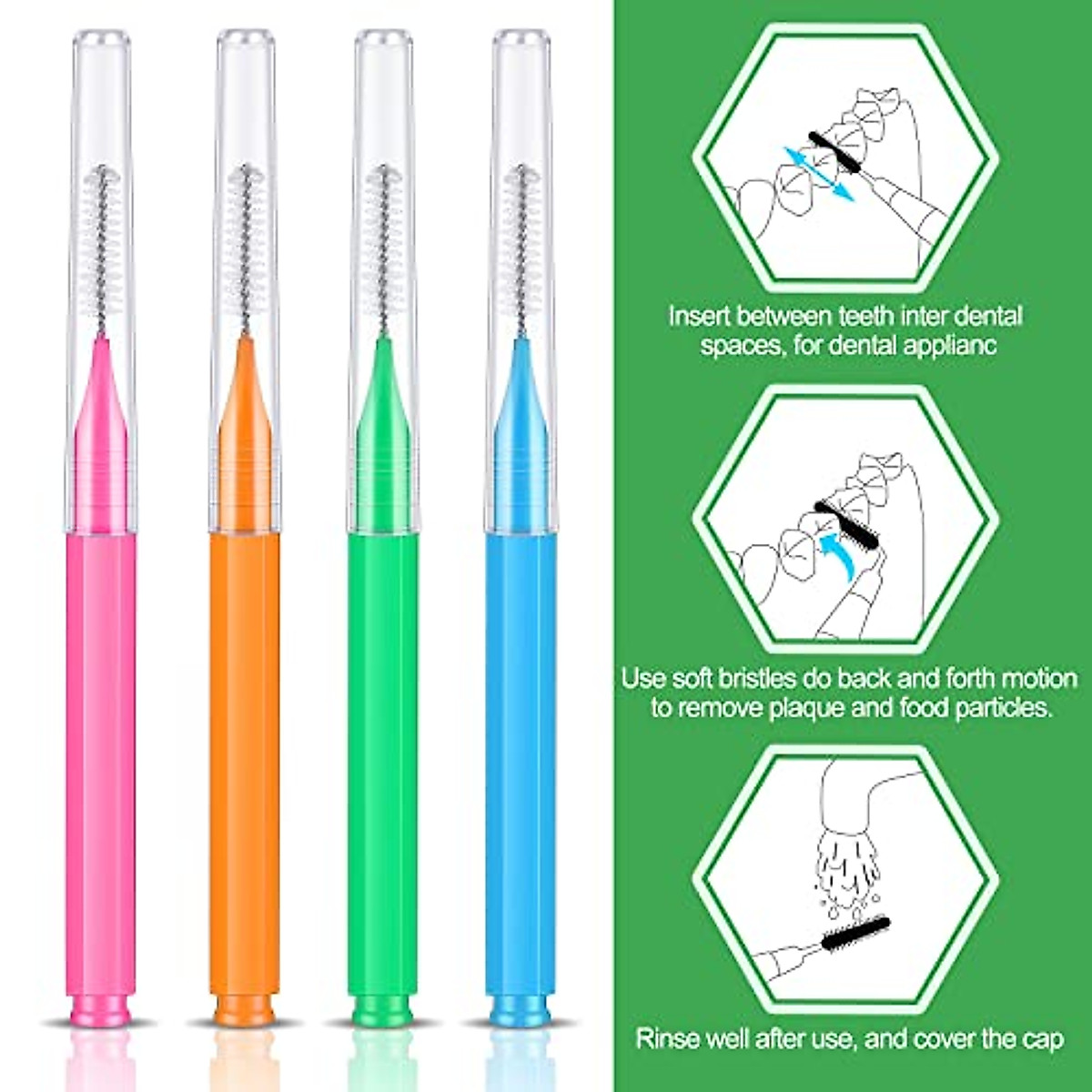 Nuogo 500 Pieces Braces Brush Interdental Cleaner Floss Heads Dental Teeth Cleaning Tools with Soft Bristles Oral Hygiene Flosser Toothpick Cleaners Kit, 4 Colors