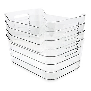 Isaac Jacobs 4-Pack Small Clear Storage Bins (9.4” x 6.7” x 4.1”) w/ Handles, Plastic Box Set, Home, Office, Fridge, Freezer, Kitchen, Pantry Organization Container, BPA-Free/Food Safe (Small, 4-Pack)