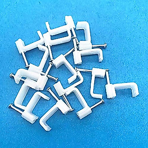 200 PCS 8mm Flat Ethernet Cable Wire Clips Single Coaxial Cable Clamps with Nail for Ethernet Cable Management