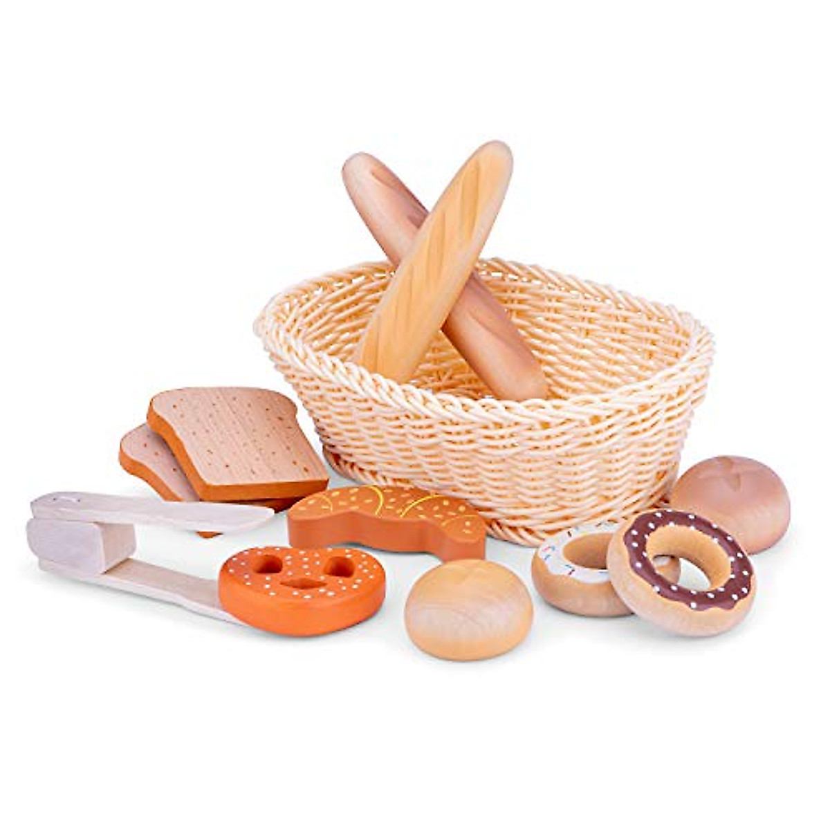 New Classic Toys Traditional Bread Basket - Pretend Play Toy for Kids Cooking Simulation Educational Toys and Color Perception Toy for Preschool Age Toddlers Boys Girls