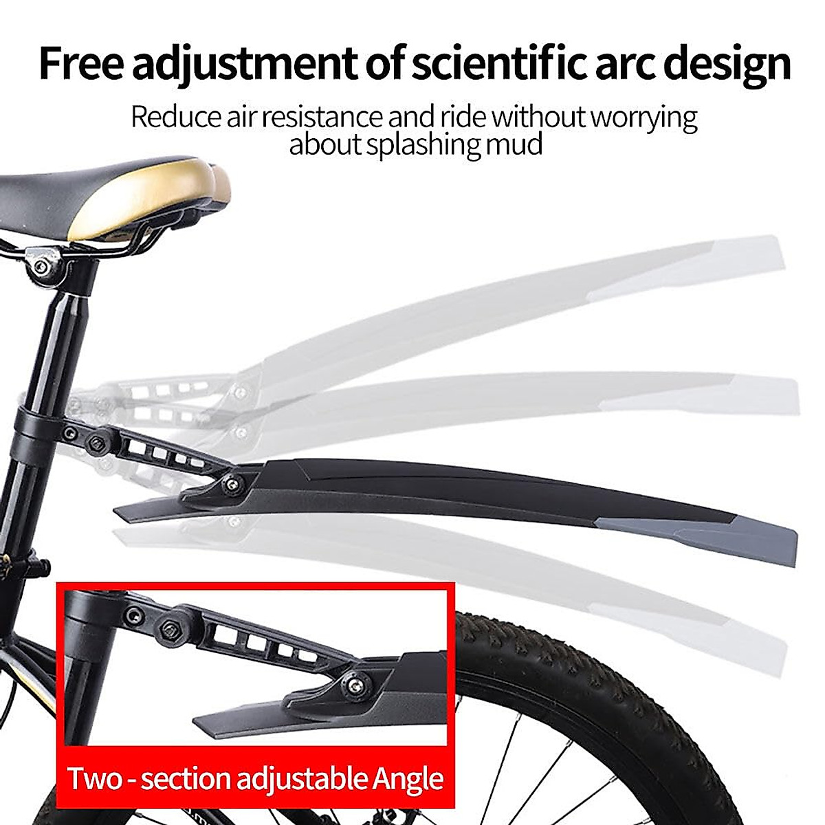 Houkiper Bike Fender Set, Universal Bicycle Mudguard Set Mountain Bike Front and Rear Mud Guard, Bike Mudguard Bicycle Fender Fit for 22 to 29 inches, Black, 19GDUSFBA3105639LIN