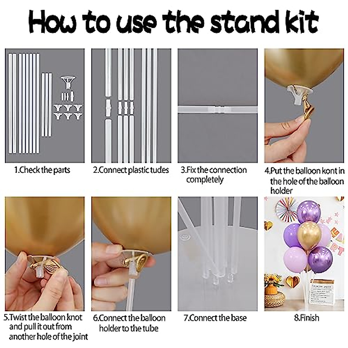 4 Sets Balloon Stands Kit For Table Purple Gold Balloons Holder Sticks With Base Centerpiece Birthday Party Baby Shower Wedding Decoration