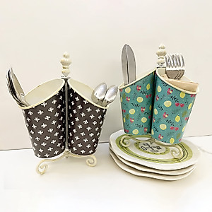 heart & home Rotating Metal Utensil Caddy, Flatware Caddy with 3 Compartments, Cutlery Storage Organizer Caddy for Countertop,Green