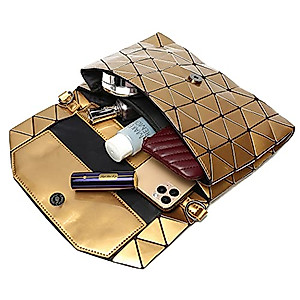 Time Pawnshop Women's Reflective Crossbody Purse Geometric Daily and Party Lattice Handbag Gold