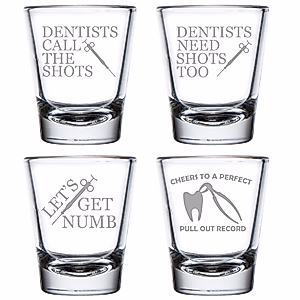 MIP Set of 4 Shot Glasses 1.75oz Shot Glass Dental Dentist Collection 3 Funny Gift