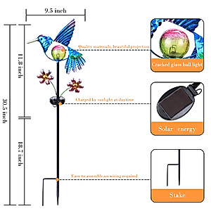 Afirst Solar Garden Stake Lights - Outdoor Waterproof Decorative Solar Lights, Hummingbird LED Warm Crackled Glass Globe Lights for Walkway, Pathway, Yard, Lawn