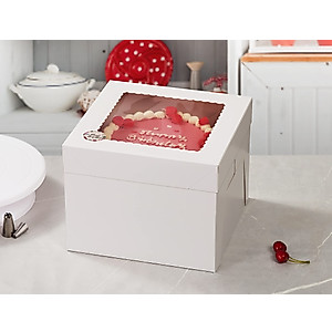 Kootek 15pcs Cake Boxes, 10x10x8 Inches Tall Cake Box with Window, White Bakery Boxes, Large Baking Boxes, Square Cardboard Cake Box for Multi-Layer Cakes, Cake Decorating Supplies for Gift Giving