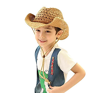 Straw Cowboy Sun Hat for Women/Kid Shapeable Western Style Country UPF 50+ Cap