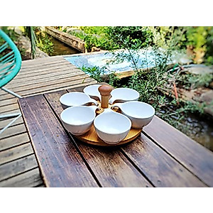 VALLENWOOD 6 Melamine Appetizer Serving Bowls with Bambo turning Tray. Reusable Non Disposable plates. Partys. Kawaii, Veggie, Cute. Sectioned Platter. Vegetables. Chip And Dip, Entertaining