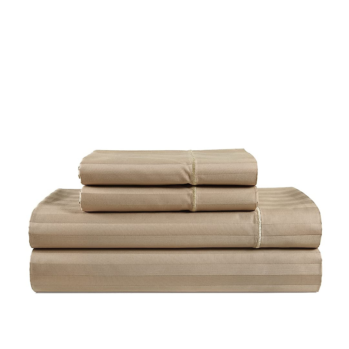 100% Egyption Cotton Cal King Solid Sheet Set & Striped Sheets Set of 2 Combo- 800 Thread Count Sateen Weave Cal KIng Size Solid Sheets & Striped Sheets, Deep Pocket Cotton Bedsheets - Taupe