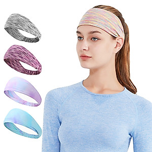 Women's Workout Headbands Sport Headband High Elasticity Wide Sweat Band Ice Silk Soft Women Sport Hair Bands Yoga Running Headband Sweatband for Cycling Fitness Grey