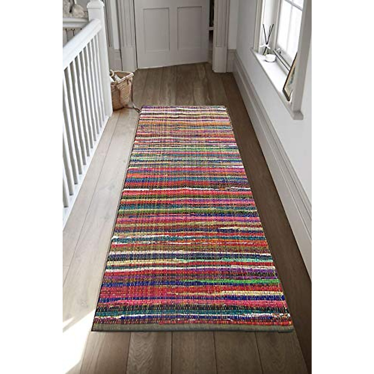 Chardin home - Eco Friendly 100% Recycled Cotton Colorful Chindi Runner Area Rug - 2'x7', Multi