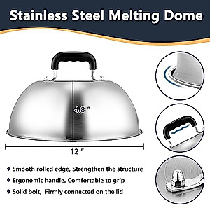 12” Melting Dome & 7” Burger Press Kit, Joyfair Basting Cover with Cast Iron Grill Press for Cheese Burger Bacon, Heavy Duty Griddle Accessories for Outdoor BBQ Flat Top Grilling, Dishwasher Safe