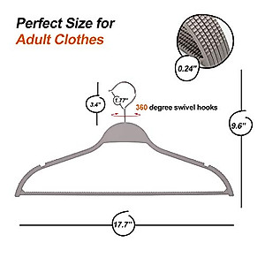 ELONG HOME Grey Plastic Thin Hangers for Clothes, 28 Pack Upgraded Rubberized Hangers Non Slip, Durable Slim Clothing Notches Hangers, 17.7 Inches Wide for Adults Clothes