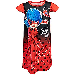 Miraculous Ladybug Little Girls Nightgown Pajamas Black/Red 7-8