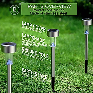 Dream Master Solar Lights Outdoor Waterproof, Stainless Steel LED Landscape Lighting Solar Powered Outdoor Lights Solar Garden Lights for Pathway, Walkway, Patio, Yard, Lawn - 12 Pack (Multicolor)
