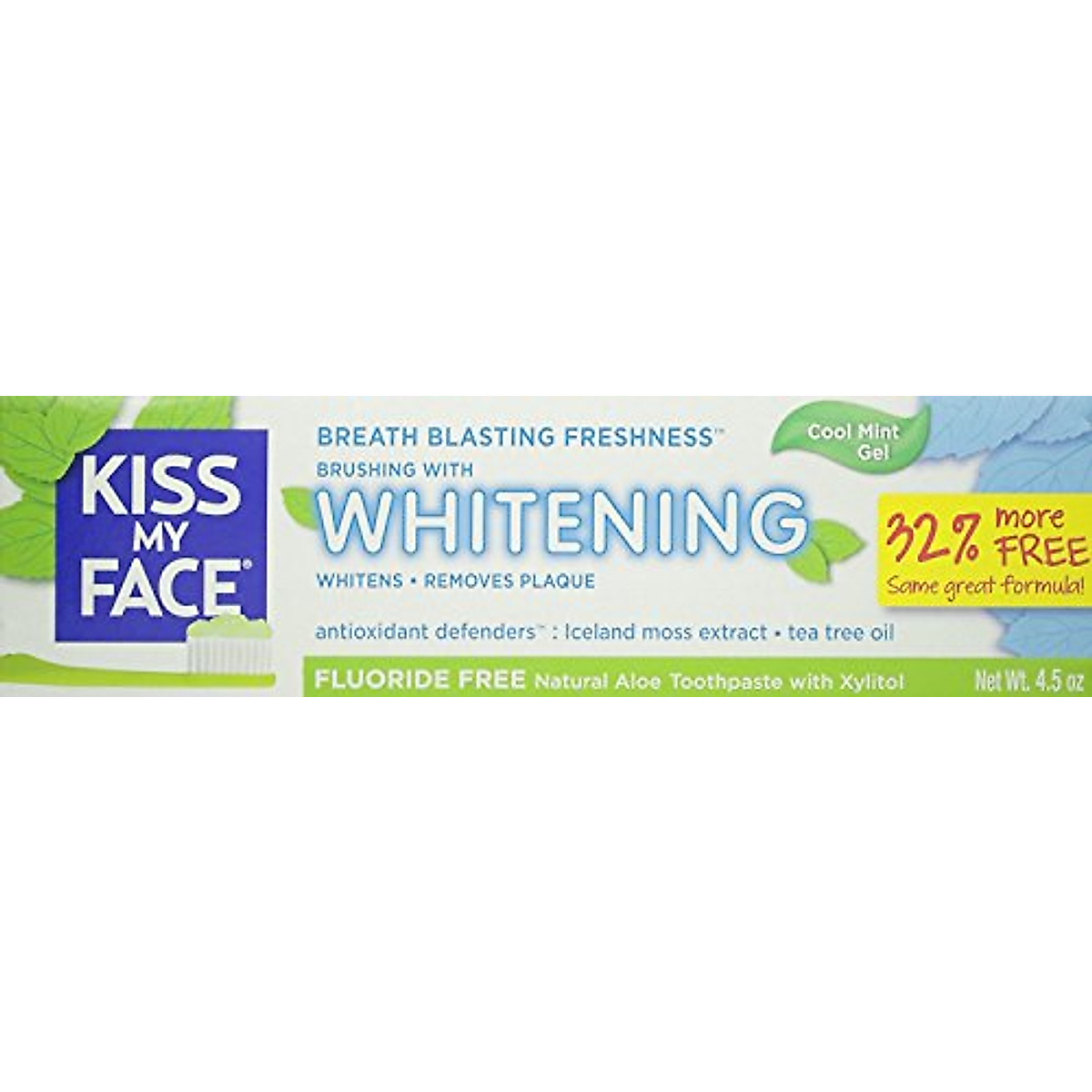 Kiss My Face Gel Teeth Whitening Fluoride Free Toothpaste (Pack of 3), Tea Tree, 13.5 Ounce (2434503EAF)