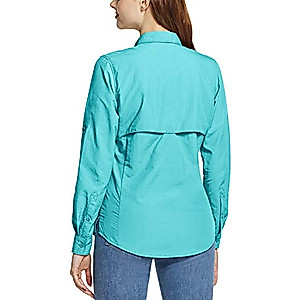 CQR Women's UPF 50+ Long Sleeve Hiking Shirts, Quick Dry Outdoor UV/Sun Protection Button Down Shirts, Dry Fit Fishing Shirts Teal, Large