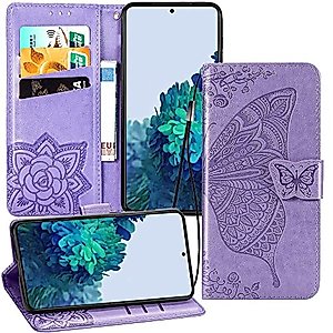 EMAXELER Xiaomi Redmi Note 9 Case Slim Shockproof Magnetic Closure Retro PU Leather Folio Flip Wallet Cover Case with Stand Card Slot for Xiaomi Redmi Note 9 Flower Butterfly Light Purple SD