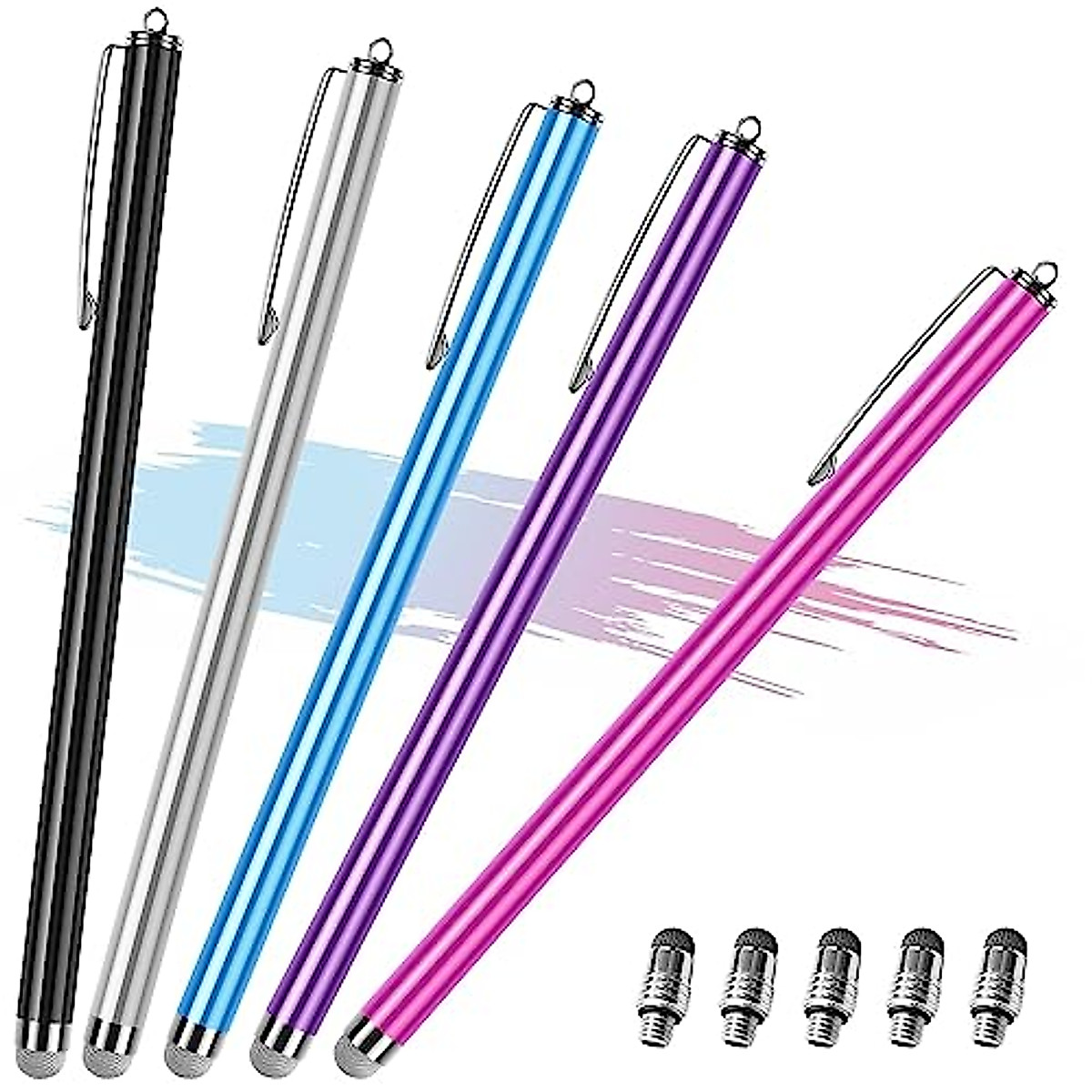 Long Stylus Pens for Touch Screens (5 Pack 185mm) High Sensitivity, Precision and No Scratches, Compatible with iPad, iPhone, Android, Tablets and More. Capacitive Touchscreen Stylist Mesh Fiber Tips