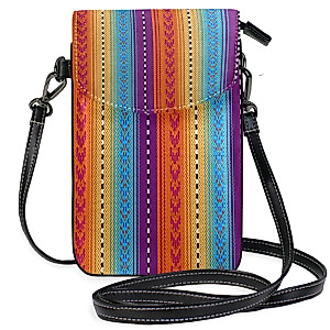 xigua Colorful Ethnic Mexican Stripes Crossbody Phone Purse Small Mini shoulder Bag Cell Phone Pouch Leather Wallet Best Gift for Valentines Day,Anniversary,Birthdays