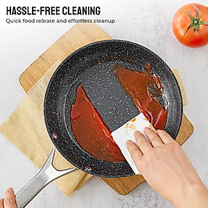 BEZIA Pots and Pans Set Nonstick, Induction Cookware Sets 10 Piece, Compatible with All Stoves, Dishwasher Safe Kitchen Cooking Pan Set with Frying Pans, Saucepans & Stockpot, Grey