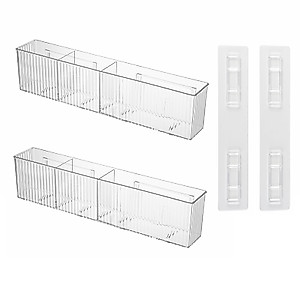 2 Pack Bathroom Makeup Organizer Wall Mount Clear Bathroom Organizers and Storage with 3 Compartments Plastic Storage Organizer Bins Floating Shelves for Wall, Narrow Space, Office, Bedroom 14''Length