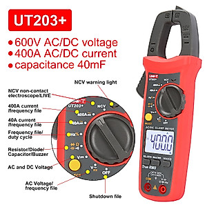 UNI-T UT203+ Digital Clamp Meter AC/DC Current Auto Range True RMS Max/Min Backlight Multimeter