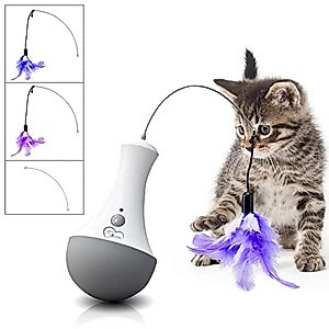 TOPETZON Interactive Cat Toys for Indoor Cat Feather Toys,Automatic Pet Exercise Toys,Electronic Motion/Moving Tumbler Cat Toys for Play Cats/Kitten, Battery Powered, Cat Wobble Toy as Cat Gifts