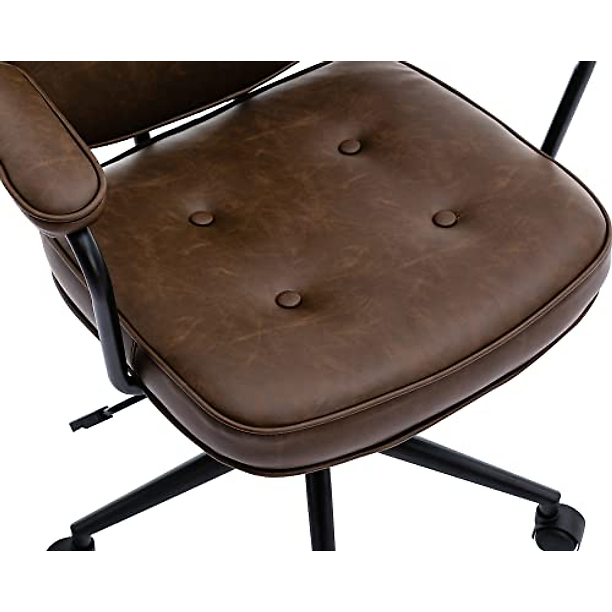 DUOMAY Retro PU Leather Office Computer Desk Chair with Armrest, Modern Mid Back Swivel Task Chair Rolling Adjustable Office Guest Chair for Home Office, Brown