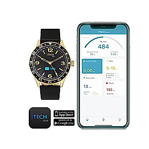 Itech Duo Smartwatch Fitness Tracker Step Counter Sleep Monitor Connected GPS Notifications for Women & Men up to 10 Day Battery Compatible w Android & iOS (Black), ITD3674G01I-D02