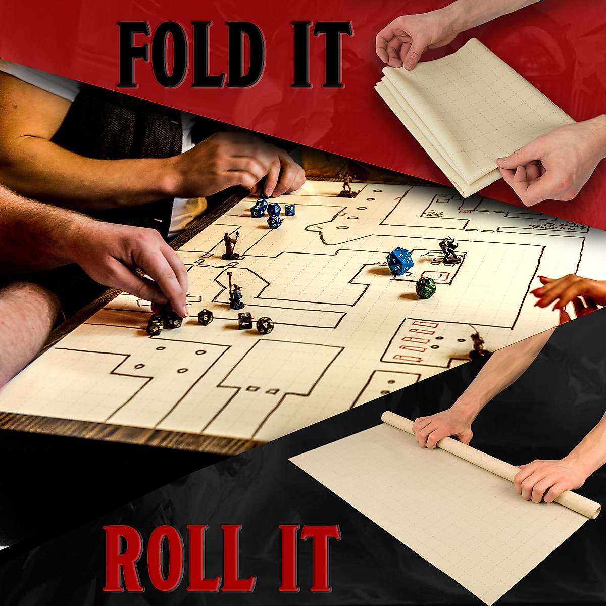 Ergon Games Silicone Battle Grid Mat for TTRPG | White 2' x 3' Dungeon Master Mat. for use with Dry Erase Markers.