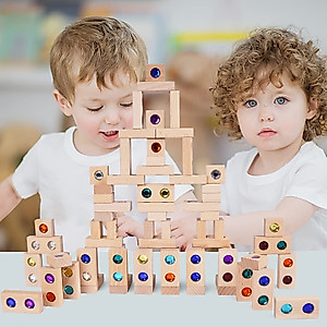Wooden Building Blocks Set Rainbow Stacking Game Rainbow Stacker Acrylic Block Construction Toy Montessori Toys Sensory Toys Colorful Preschool Learning Educational Learning Toys 128pcs for Boys Girls