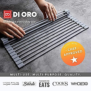 Roll Up Dish Drying Rack - Large Silicone Dish Drying Rack Over The Sink Kitchen (20.5" x 13") - Foldable Farmhouse Sink Drying Rack - Heavy- Duty Stainless Steel Core - Dishwasher Safe by DI ORO