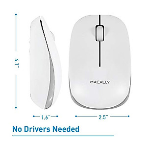 Macally 2.4G USB Wireless Mouse for Laptop and Desktop Computer, Comfortable and Long Range Computer Mouse - Cordless Mouse for Mac, Apple MacBook Pro/Air, Chromebook, or Windows PC - White