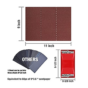 WORKPRO Sandpaper Pack of 24, 80-600 Assorted Grit with Holder, Sand Sponges 40/80/120 Grit, 9x11 Inch Alumina Sand Paper for Wood Furniture Finishing, Metal Sanding, Paint Finishing