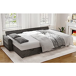 PaPaJet Pull Out Sofa Bed, Modern Tufted Convertible Sleeper Sofa, L Shaped Sofa Couch with Storage Chaise, Chenille Sectional Couch Bed for Living Room (Dark Grey)