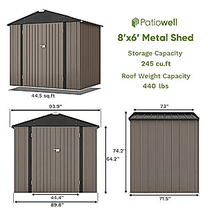 Patiowell Outdoor Storage Shed 8x6 FT, Garden Tool Storage Shed with Sloping Roof and Double Lockable Door, Outdoor Shed for Backyard Garden Patio Lawn, Brown