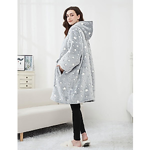 KFUBUO Wearable Blanket Hoodie for Adults Sherpa Glow in The Dark Oversized Sweatshirt Blanket with Pockets Cute Birthday Gifts for Women