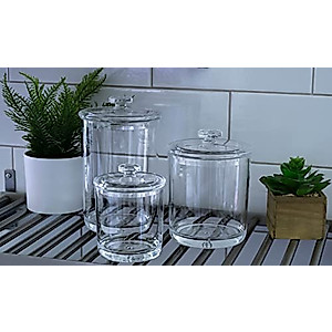 Premium Quality Clear Acrylic Plastic Apothecary Jars with Lids for Bathroom & Kitchen Organization – Containers are Elegant Durable Organizers Great for Q-Tip Cotton Swabs, Food & Candy Storage – BPA -Free – Set of 3 Sizes - 15, 35 & 45 oz