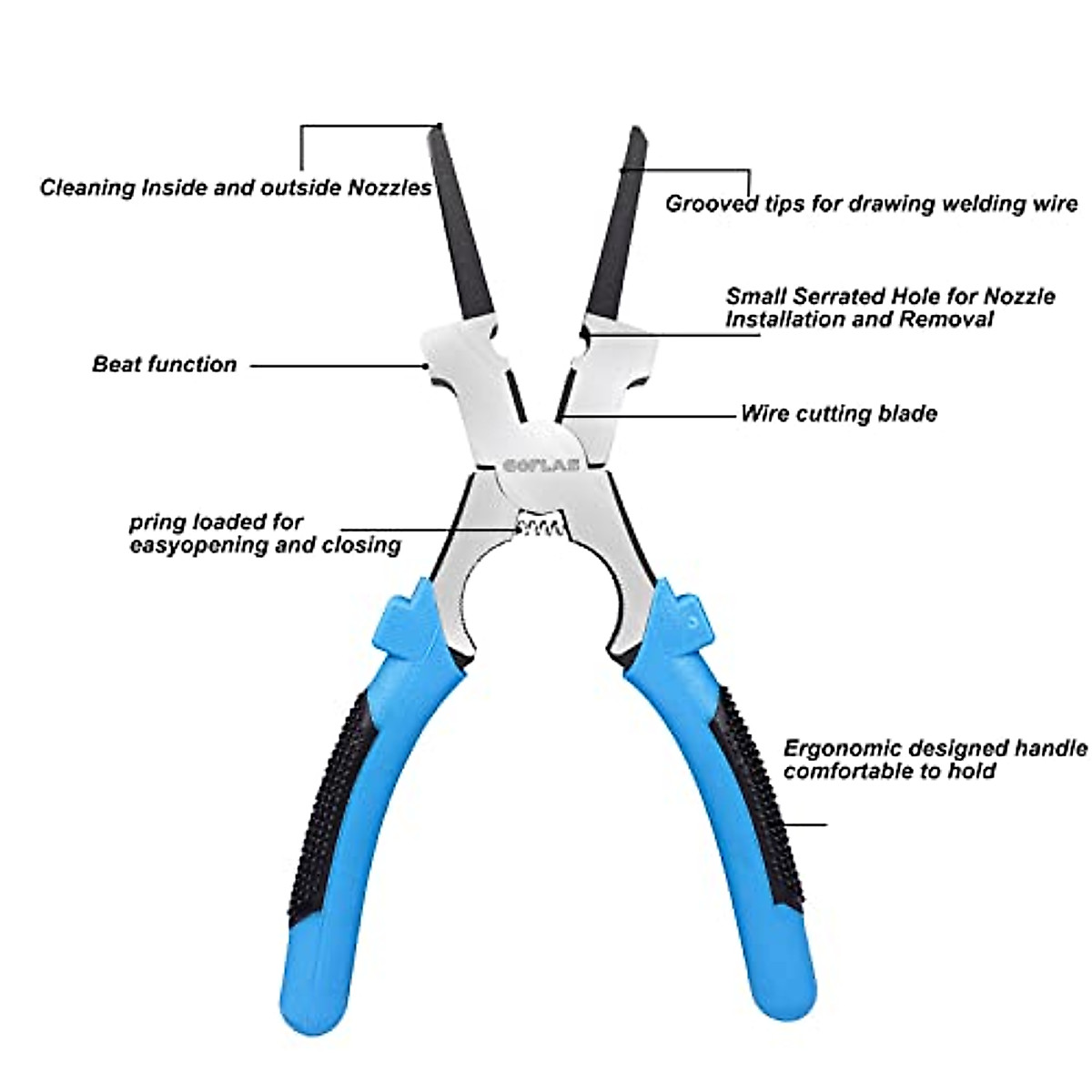 Goflas MIG Welding Pliers, 8-Inch Multi-Function Welding Pliers, Welding Tools Ideal for Cutting Wires, Removing and Installing Nozzles, etc.