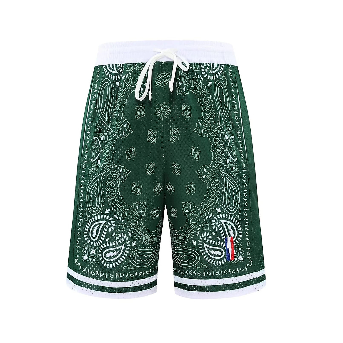 BOOMLEMON Men's Basketball Shorts Workout Athletic Paisley Shorts Mesh Print Running Short Pants(Green XS)