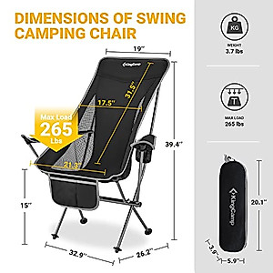 KingCamp Ultralight High Back Folding Camping Chairs Adults with Armrest, Upgrade All-Aluminum Alloy Bracket, Lightweight Camping Chair Camp Compact Portable Outdoors with Carry Bag