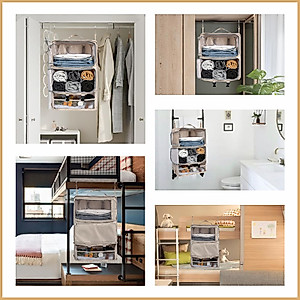 Surblue Hanging Shelves Travel Compression Packing Cube for Carry-on Luggage Suitcase Collapsible Transformable Garment Closet Organizers Large Capacity, Beige, XXL