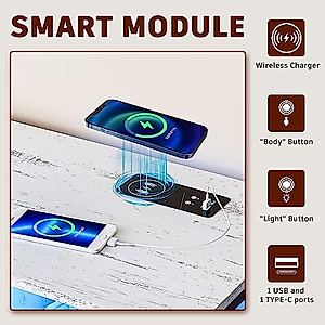 FOMNEY LED TV Stand with Auto LED Lights, Entertainment Center with Wireless/USB/Type-C Charging Station, Television Stands for 65+ Inch TV, TV Cabinet with Adjustable Legs for Living Room(White)