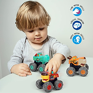 nicknack Baby Monster Trucks Toy for 1 2 3 Year Olds - Pull Back Cars Push and Go Friction Powered Toy Cars for Boys Trucks for Toddler Car Toy Vehicles